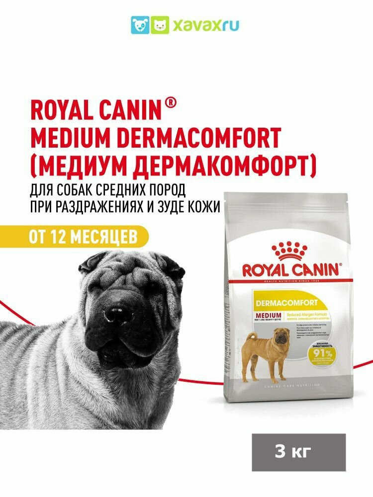 Сухой корм Royal Canin Medium Dermacomfort для взрослых собак средних размеров при раздражениях и зуде кожи, 3 кг