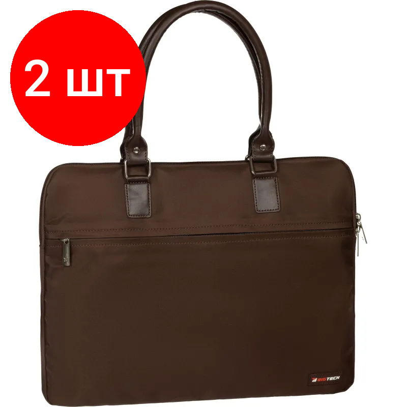 Комплект 2 штук, Сумка для ноутбука BigTech Bright 15.6 LB-BT-01BR, коричневый