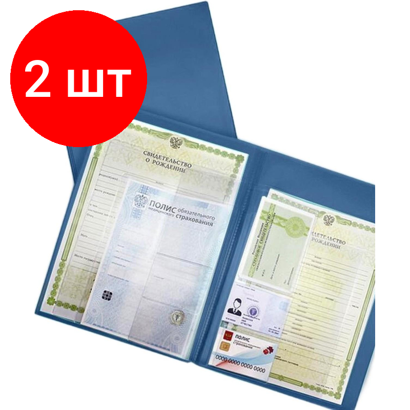 Комплект 2 штук, Папка файловая д/семейных док-ов Выбор есть А4, 16 файлов, синяя обложка