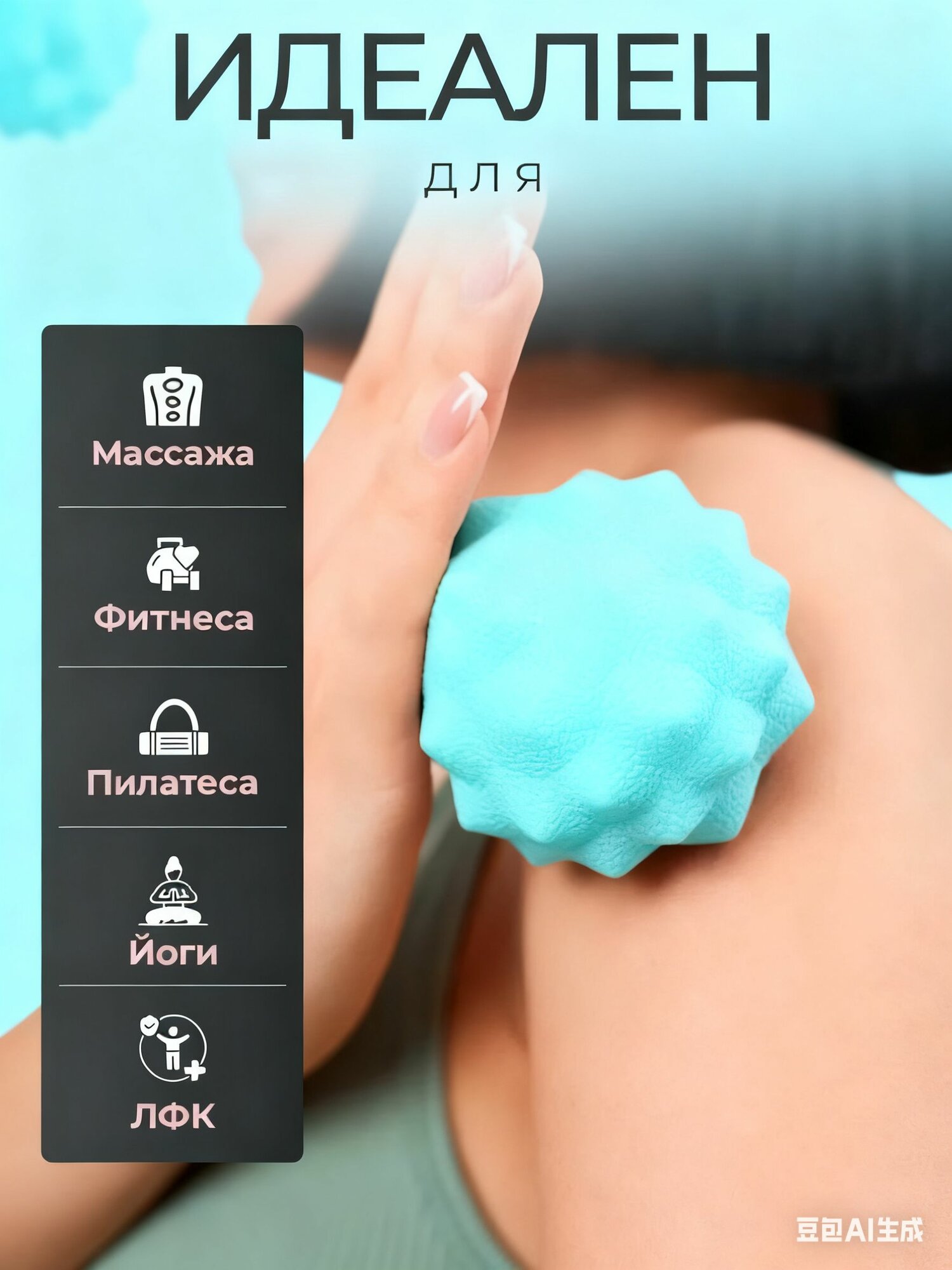 Массажный мяч, мяч для йоги, зеленый, 6,5 см