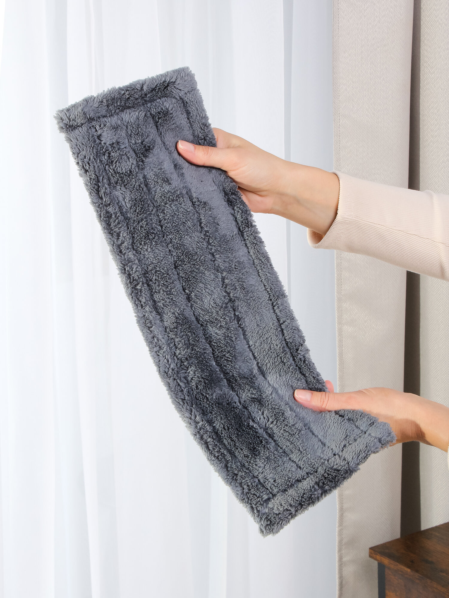 Сменный блок для швабры Марья Искусница 23-A05M, микрофибра 42х12 см, плоская прямоугольная насадка, серый цвет