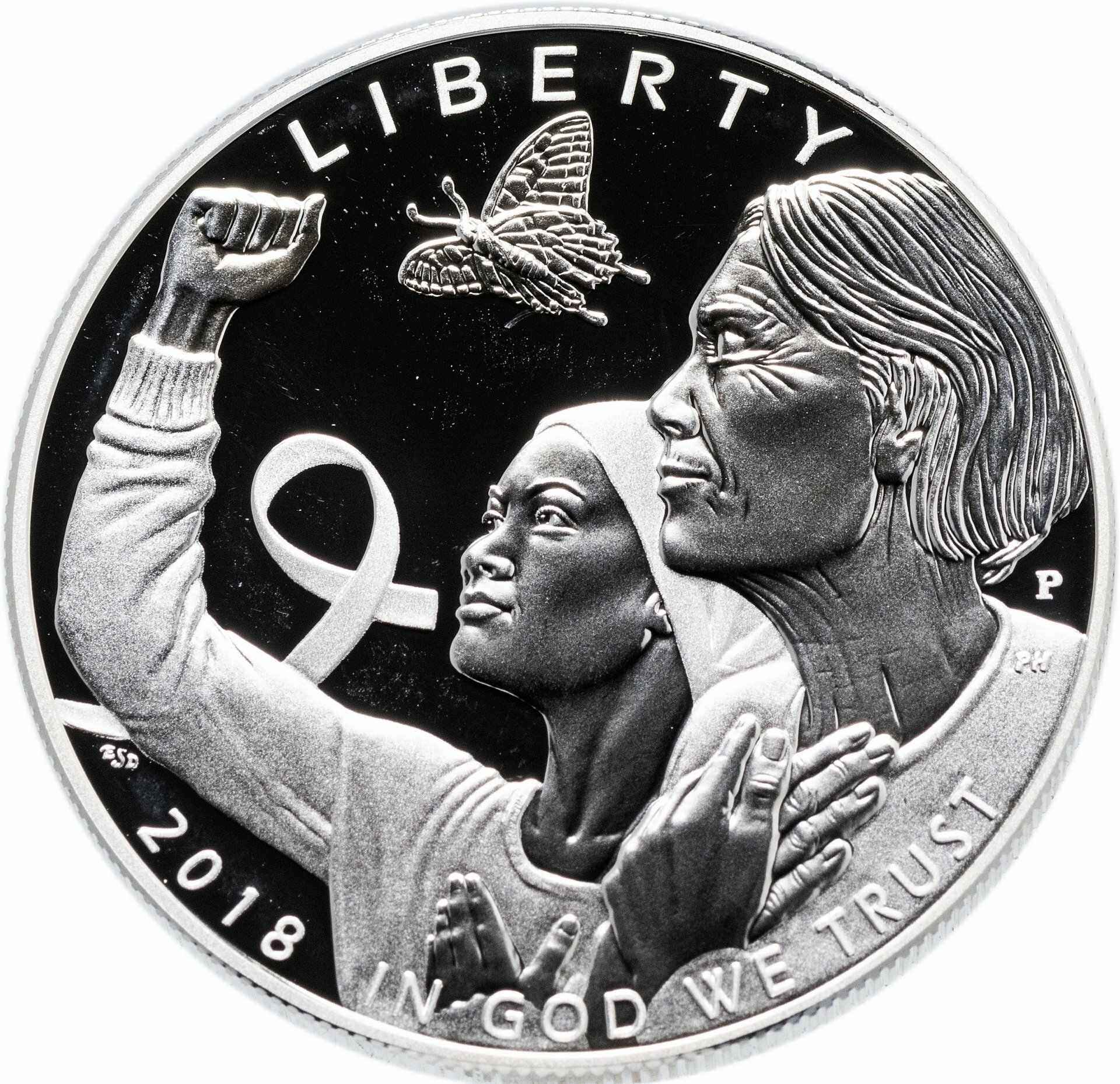 США 1 доллар dollar 2018 P Борьба с раком молочной железы Proof, Серебро 900