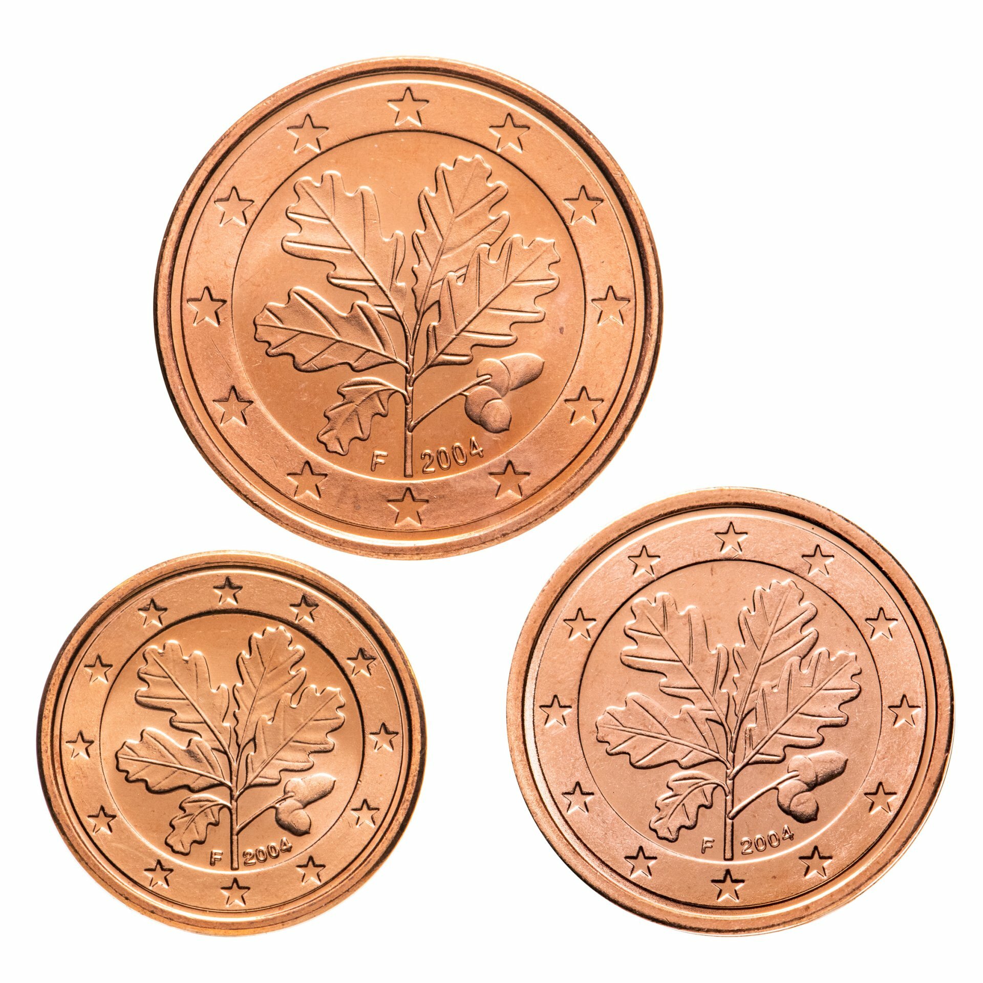 Германия набор 1, 2, 5 евроцентов 2004 двор F 3 монеты, Сталь, в сохранности UNC