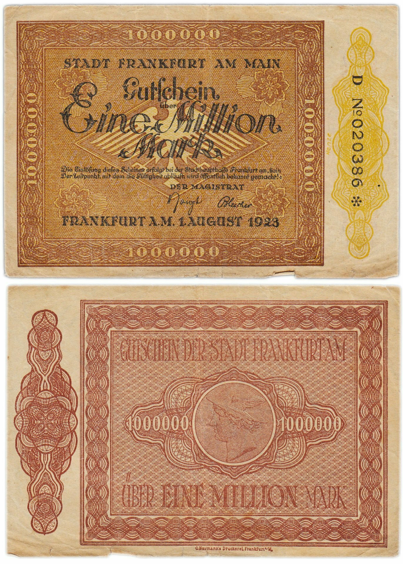 Германия Frankfurt / Main Hessen-Nassau 1 млн 1000000 Марок, 1923 год