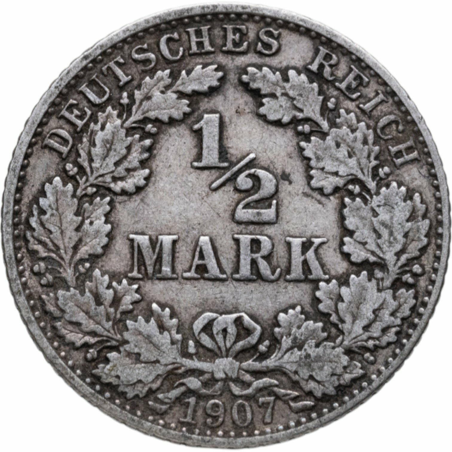 Германия 1/2 марки mark 1907 D - Мюнхен, Серебро 900, в сохранности XF