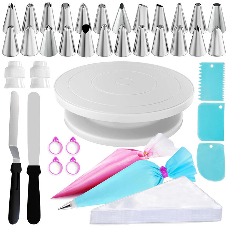 Новый набор для украшения тортов, 88 предметов, поворотный стол для торта, полный набор инструментов