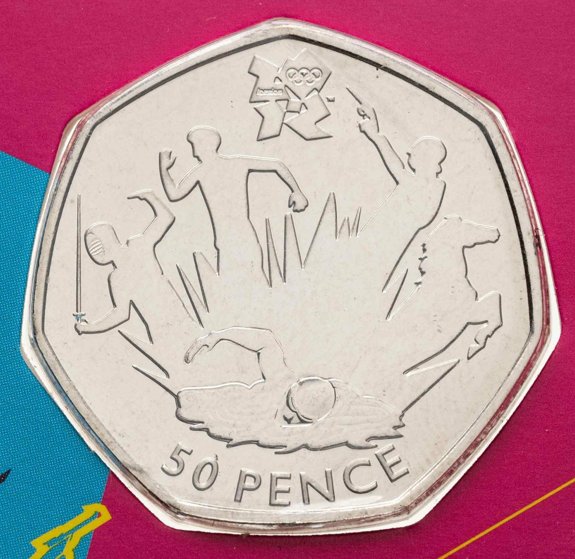 Великобритания 50 пенсов pence 2011 "XXX летние Олимпийские Игры, Лондон 2012 - Современное пятиборье" в буклете, Мельхиор медь-никель, в сохранности UNC