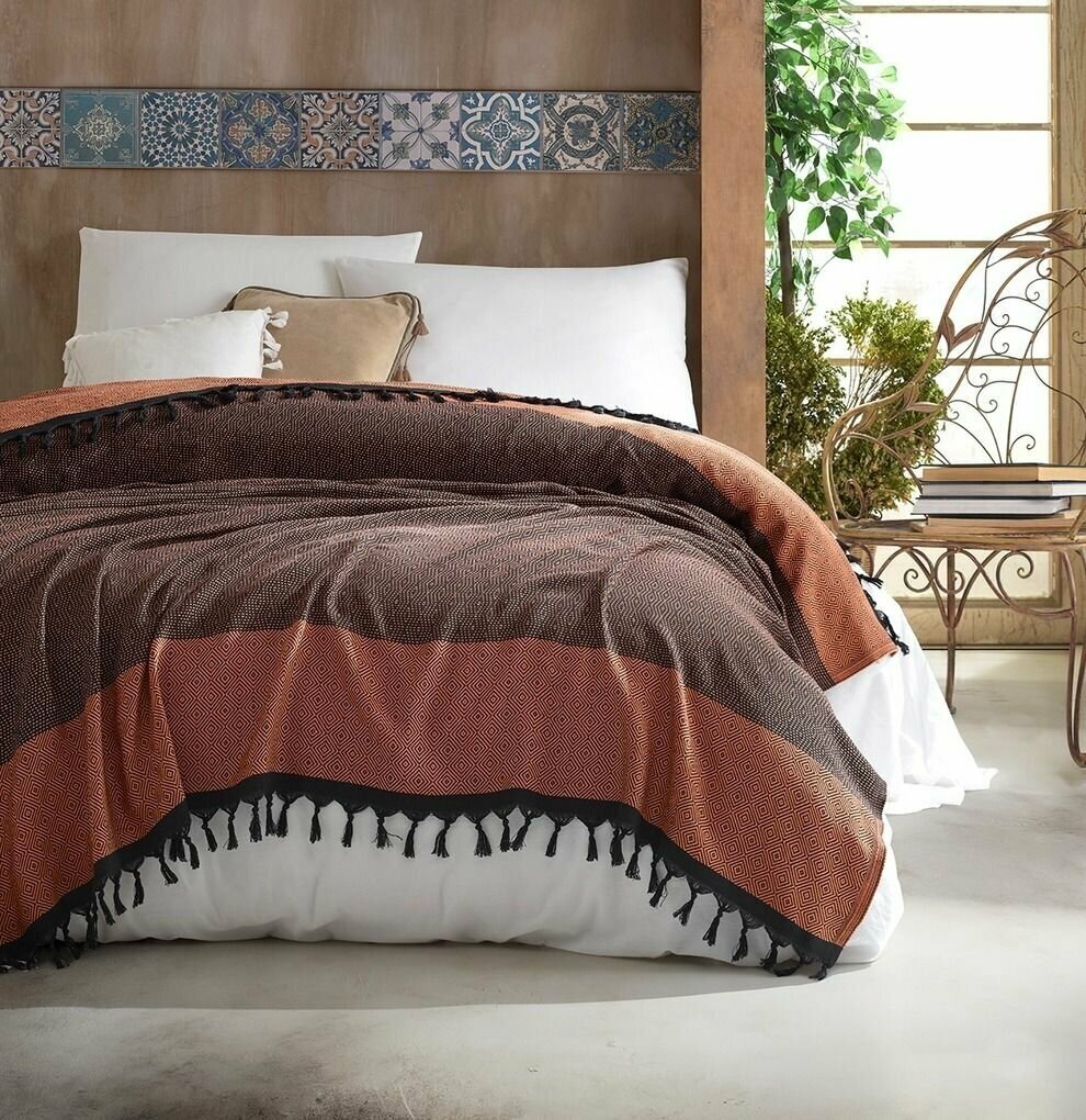 Плед на диван, кровать, евро 200х260 Турция, хлопок, оранжевый