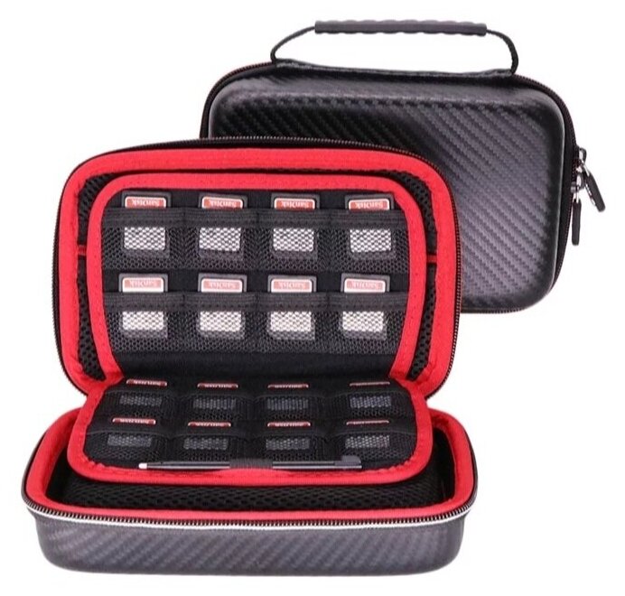 Чехол сумка для Nintendo 3DS, 3DS XL, 3DS XL New "Карбон" с отделениями