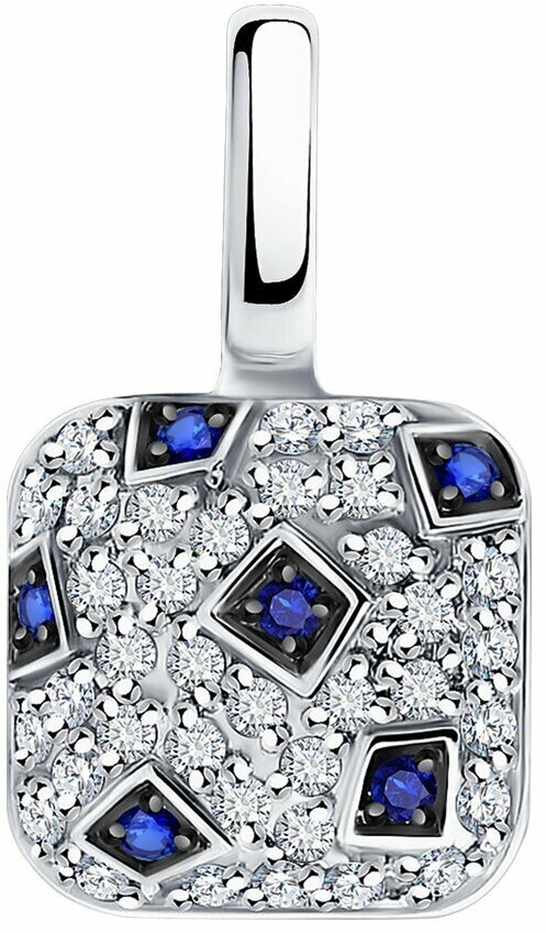 Подвеска, белое золото, 585 проба, сапфир, бриллиант