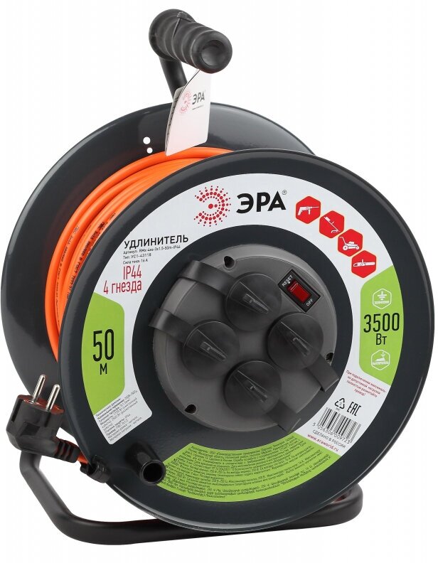 Удлинитель силовой ЭРА на м. катушке c/з 4 гн 50м ПВС 3х1,5 IP44 (Б0046852) 1286102