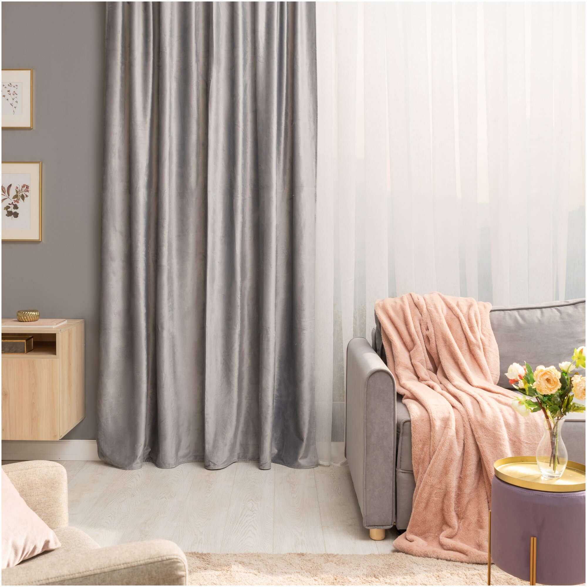 Штора на ленте со скрытыми петлями блэкаут Inspire Annalise 200x280 см цвет серый Granit 3