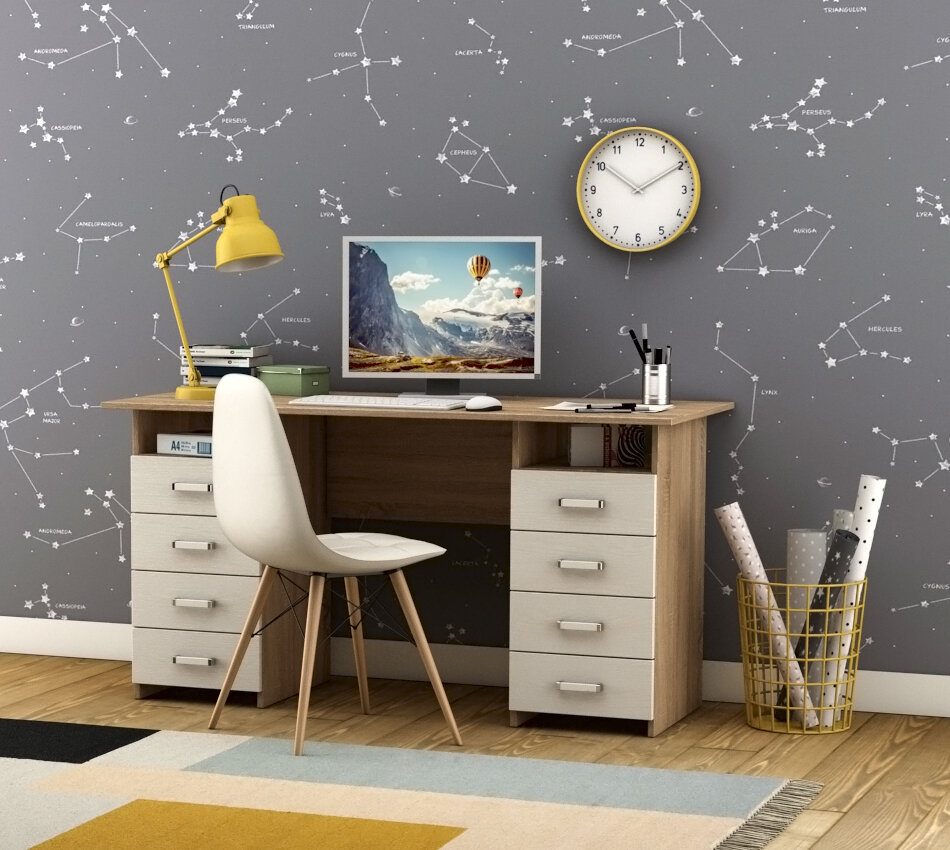 Стол письменный, стол компьютерный Лайт (Ньюкасл) 9 дуб сонома/белое дерево