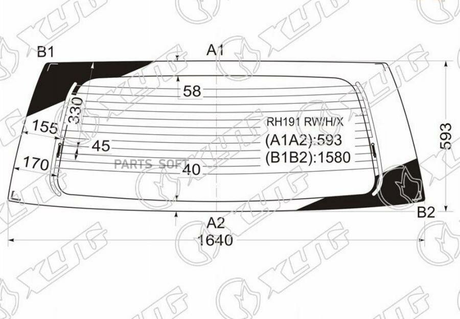 Стекло заднее (Цвет зеленый/ Обогрев) Toyota Hiace Regius 97-99 / Touring Hiace 99-02 XYG арт. RH191 RW/H/X