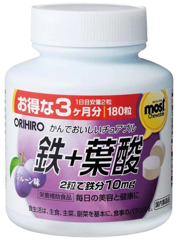 Железо Orihiro Железо со вкусом сливы (10 мг) 1 x 180 таблеток