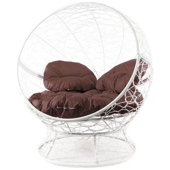 Кресло M-group апельсин с ротангом белое, коричневая подушка