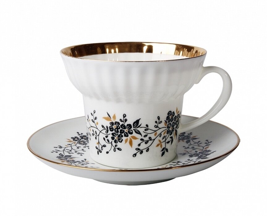Чашка с блюдцем Тонкие веточки (Волна) 155 мл, Императорский фарфоровый завод (ИФЗ) 81.14403.00.1