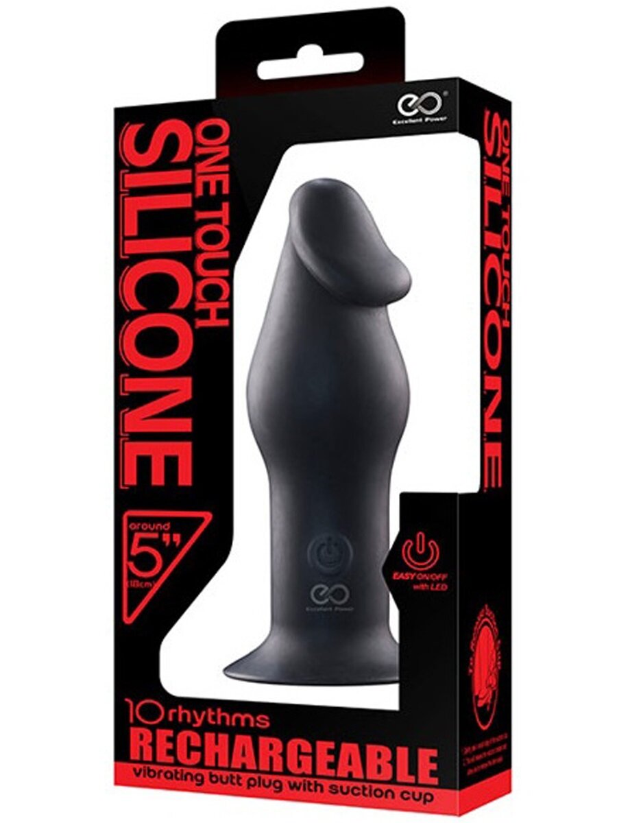 Силиконовая черная анальная пробка с вибрацией "RECHARGEABLE BUTTPLUG" 13см