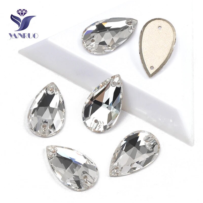 YANRUO 3230 каплевидные хрустальные пришивные стразы Серебряный, 13x22mm 36Pcs, Crystal