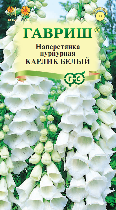 Цена за 10 пачек! Семена Наперстянка Карлик белый 0,02г Дв 35см (Гавриш)