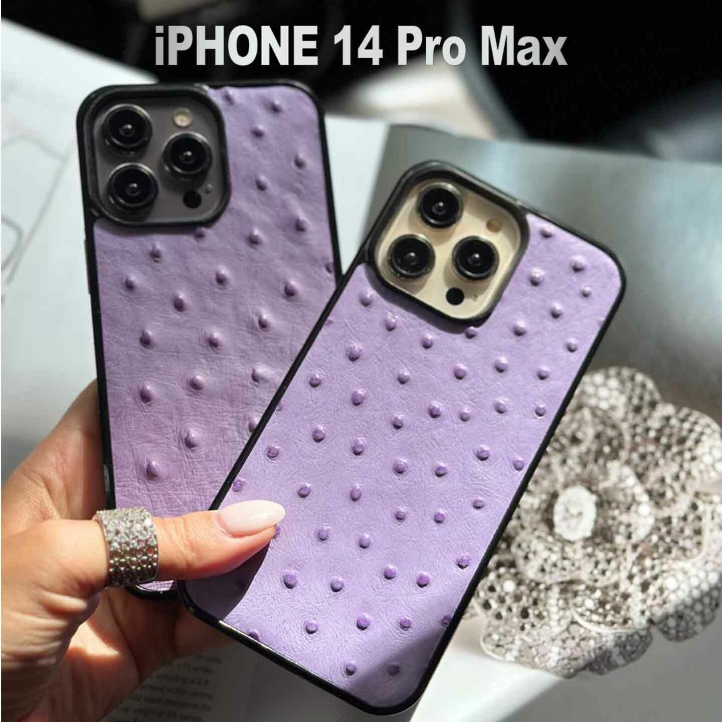 Фиолетовый чехол на iPhone 14 Pro Max страус