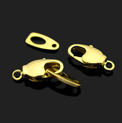 Застежка 15х7мм, Корея, карабин продолговатый, с вращающимся кольцом, с ответной частью, базовый материал - латунь, позолоченный, 1 шт.