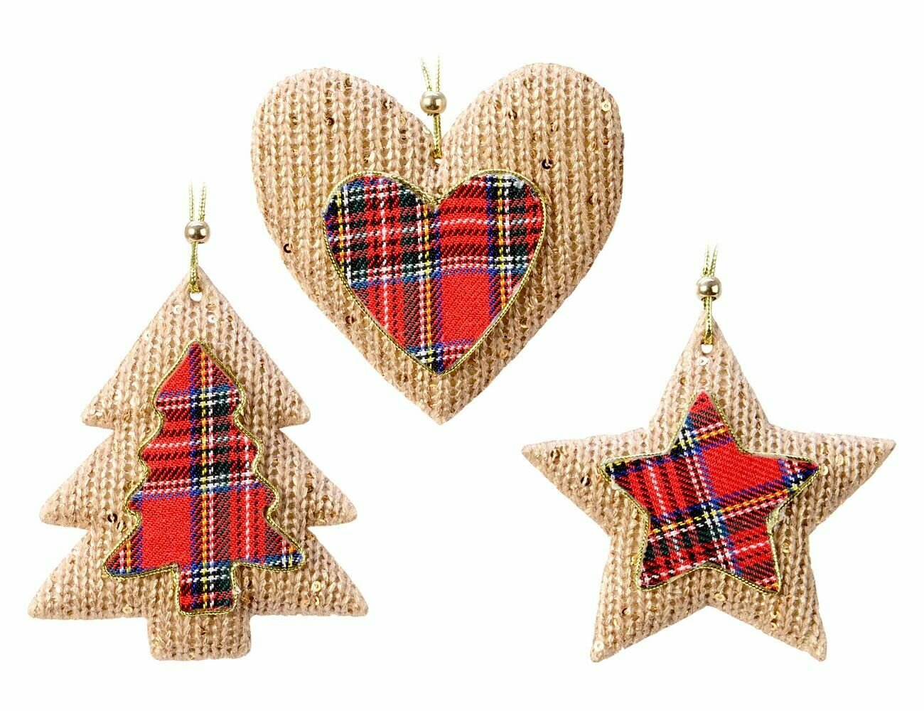 Набор ёлочных игрушек шотландская триоль, текстиль, 10 см, 3 шт, Kaemingk 740339-набор