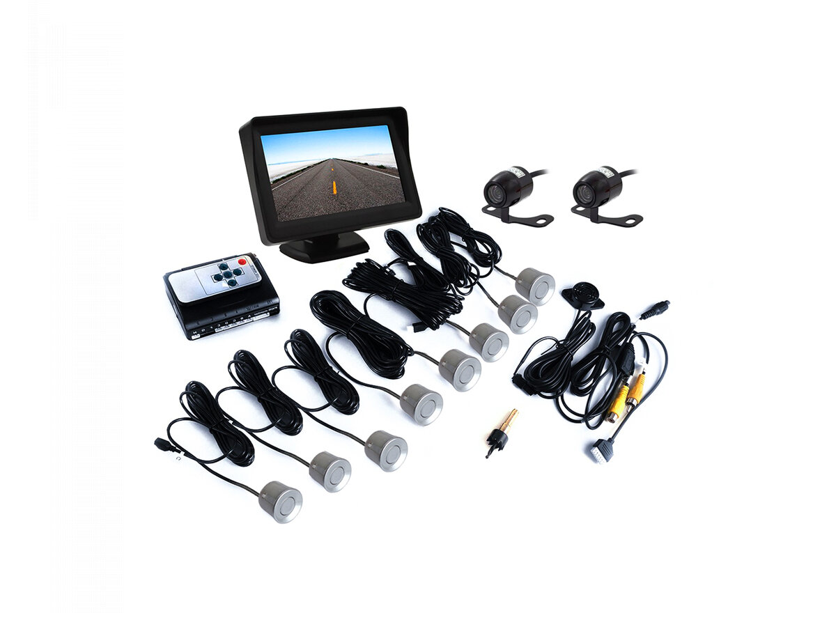 Мастер Парк (серебро) 041-8(P) (K83934STA) (с серебряными датчиками) комплект парктроников с двумя камерами, восемью датчиками и монитором 4.3 дюйма