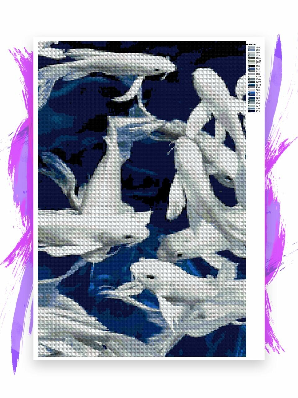 Алмазная мозаика без подрамника - вышивка Карпы Кои