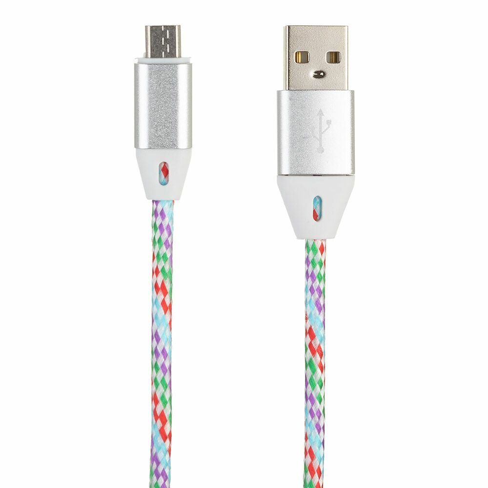 USB кабель "LP" Micro USB оплетка и металлические разъемы 1м. (синий/европакет)