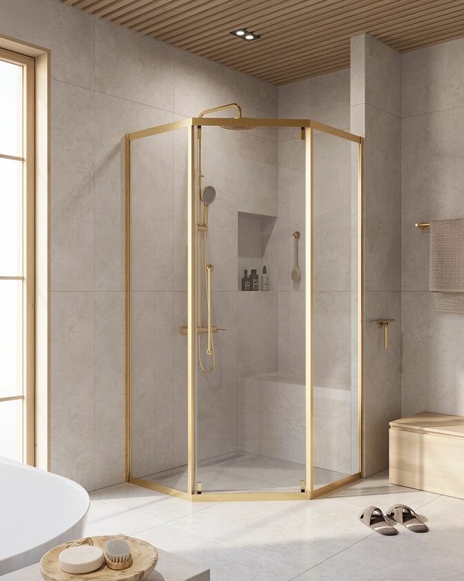 Душевой уголок 100х100, CEZARES RELAX-304, Брашированное золото матовое