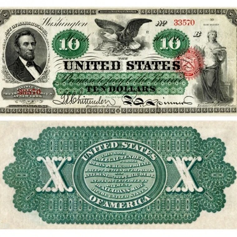 США 10 долларов 1863 Нью-Йорк, сувенирная копия, банкноты и купюры редкие коллекционные