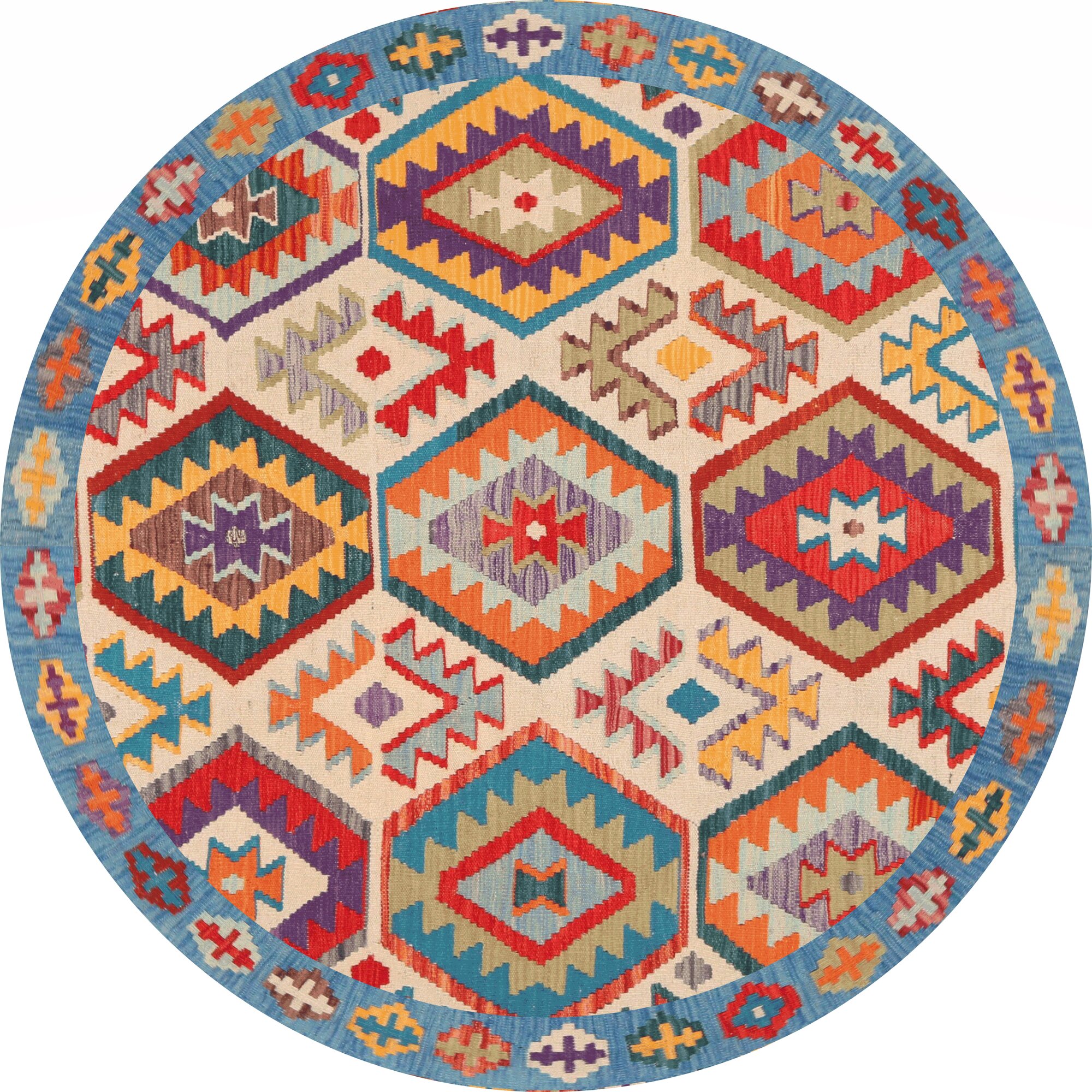 Ковер Divahome для комнаты круглый безворсовый хлопковый, турецкий 160X160 см. односторонний