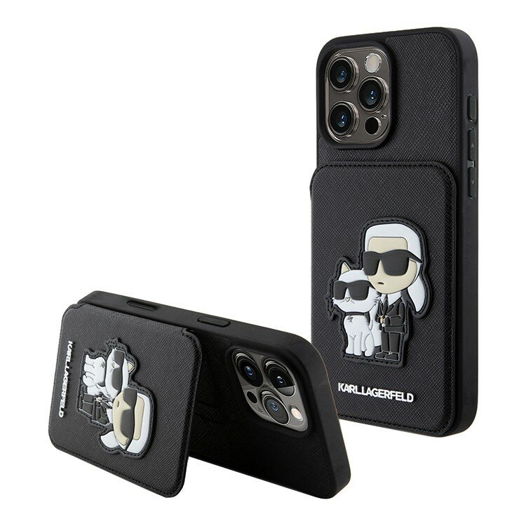 Karl Lagerfeld чехол с карманом для карт для iPhone 16 Pro Max, из экокожи Saffiano, NFT Karl & Choupette