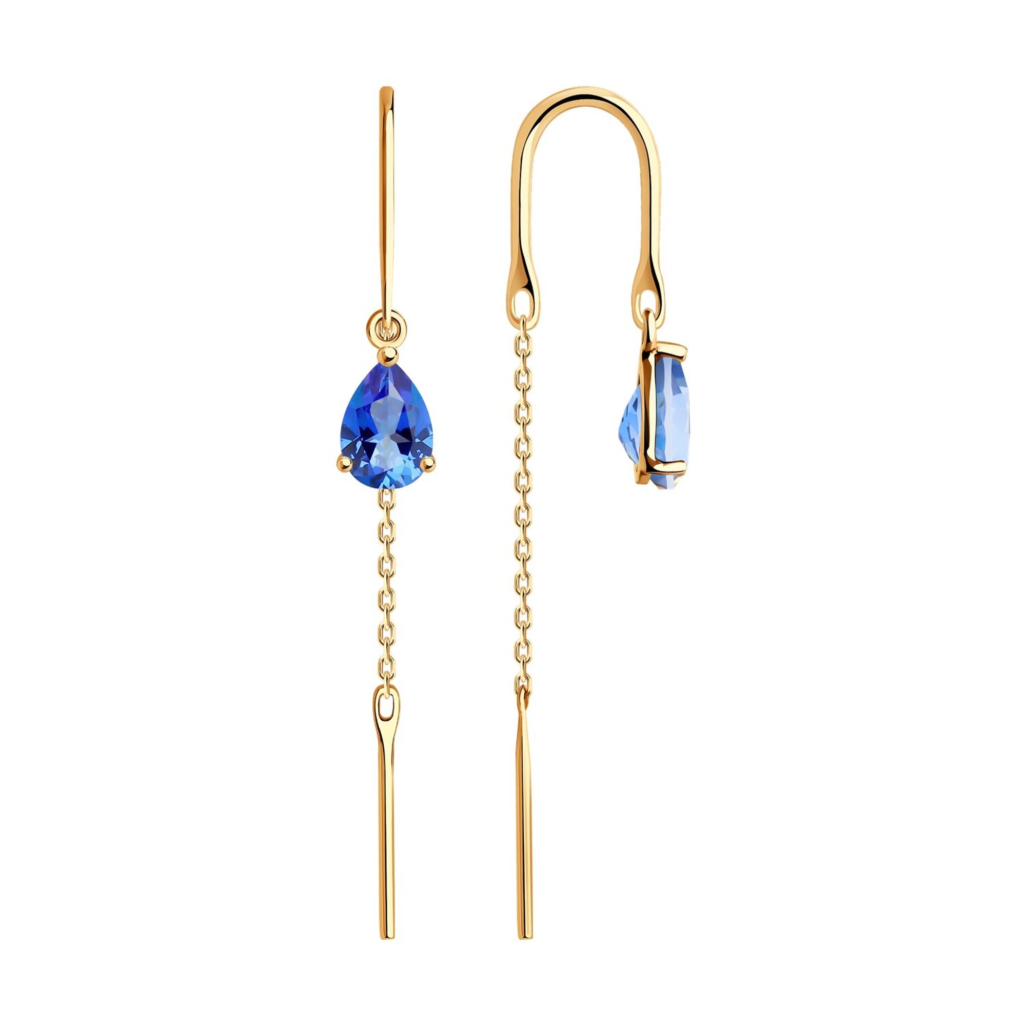 Серьги цепочки, красное золото, 585 проба, топаз