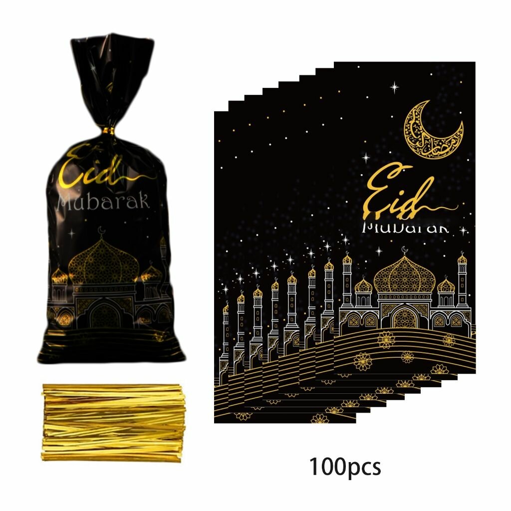 50/100 шт. подарочные пакеты Ид Мубарак с веревкой, подарочная упаковка, аксессуары для конфет, десертов, печенья, мешочки