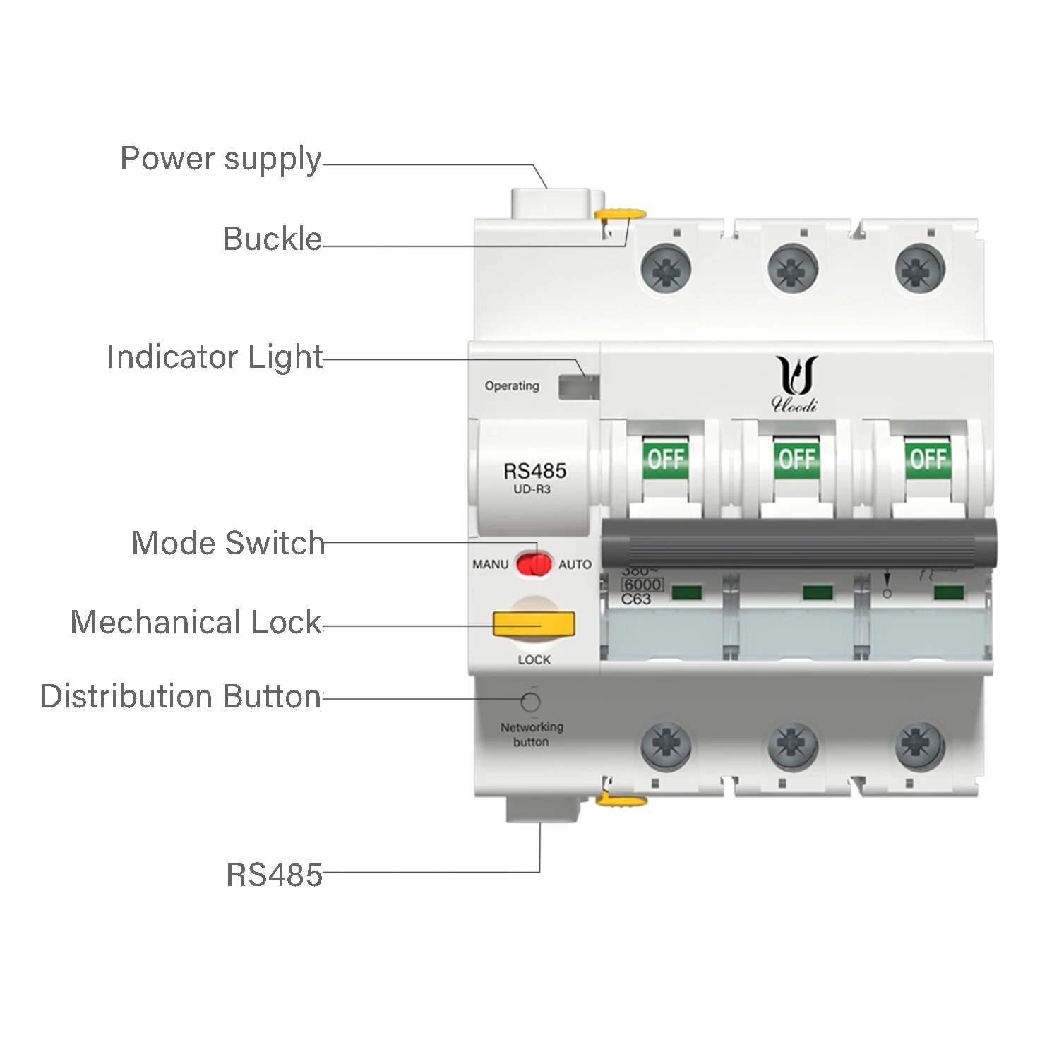 Автоматический выключатель Tuya Zigbee 4P 16A-63A 40А