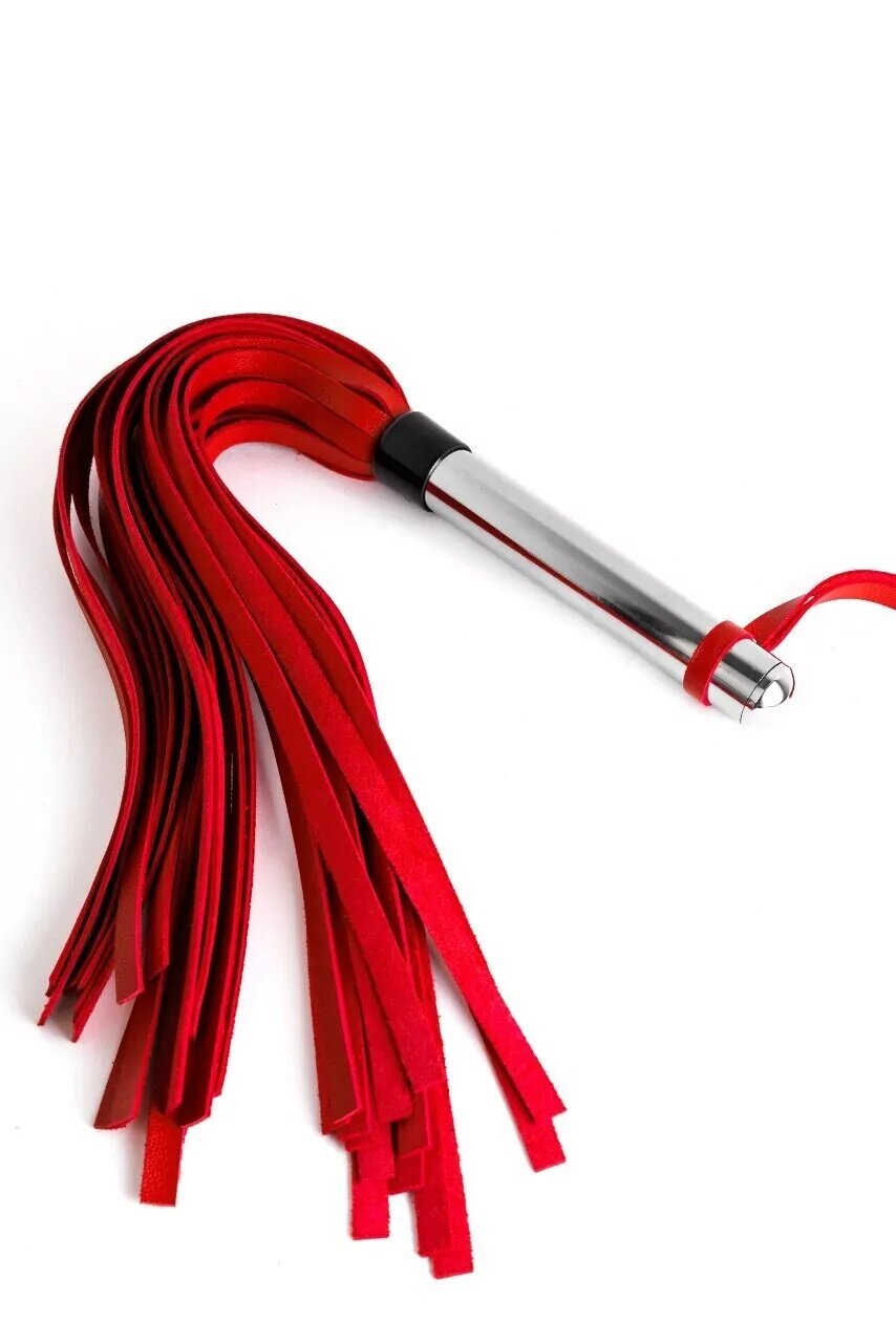 Плеть из кожи красная с ручкой хром - 55 см.