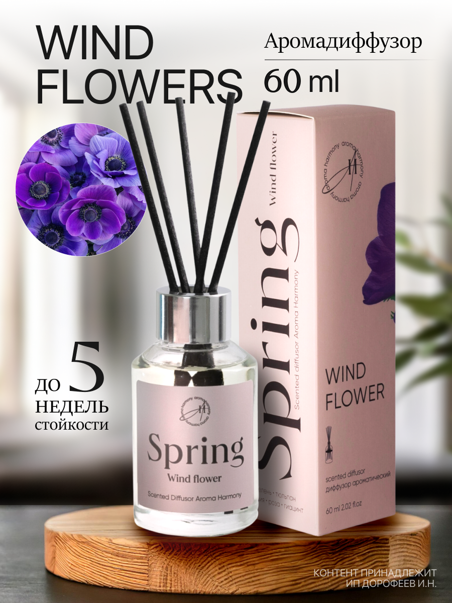 Ароматизатор для дома диффузор с палочками Aroma Harmony Spring Wind flower 100 мл