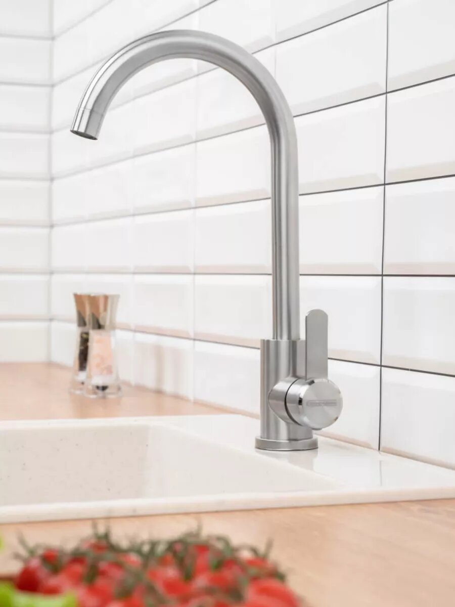 Смеситель для кухни с высоким поворотным изливом 35 см, нержавеющая сталь
