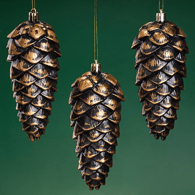 Елочная игрушка Шишка Фаттура - Анотичный шоколад 14 см, 3 шт, пластик, Winter Deco, 2000027