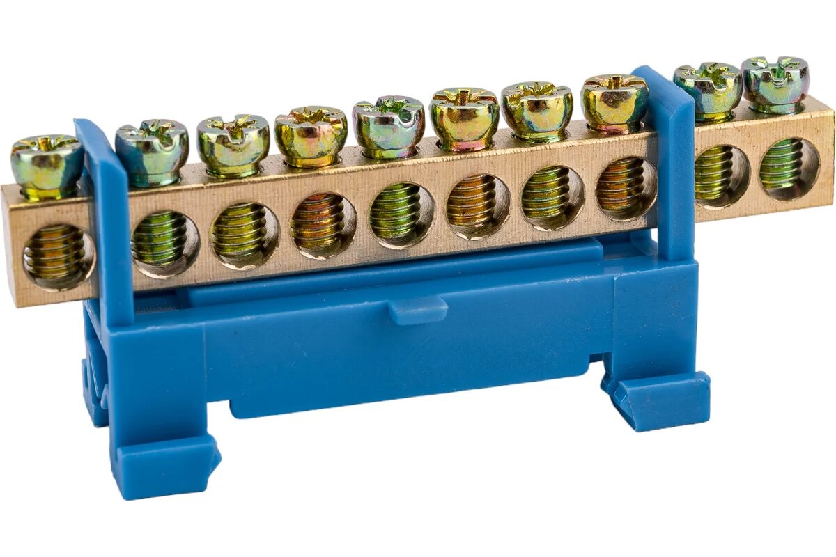 Шина N нулевая с изолятором на DIN-рейку 6х9мм 10 групп малая стойка юпитер (JP7208-02)