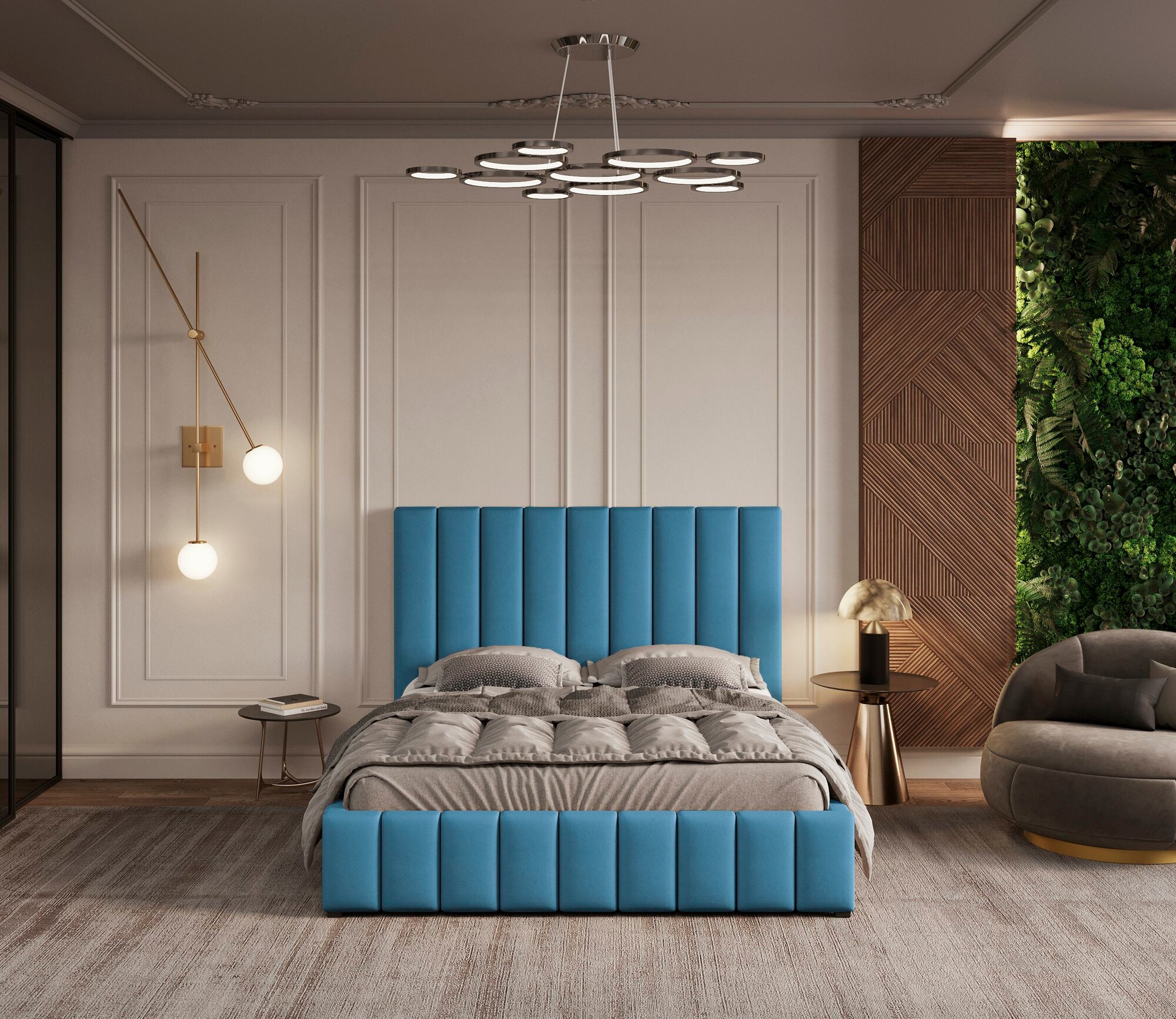 Микс Интерьер кровать Милан 140х200 с подъемным механизмом двуспальная, с мягким изголовьем для дома и спальни, ортопедическое основание, ящик для белья, обивка микровелюр