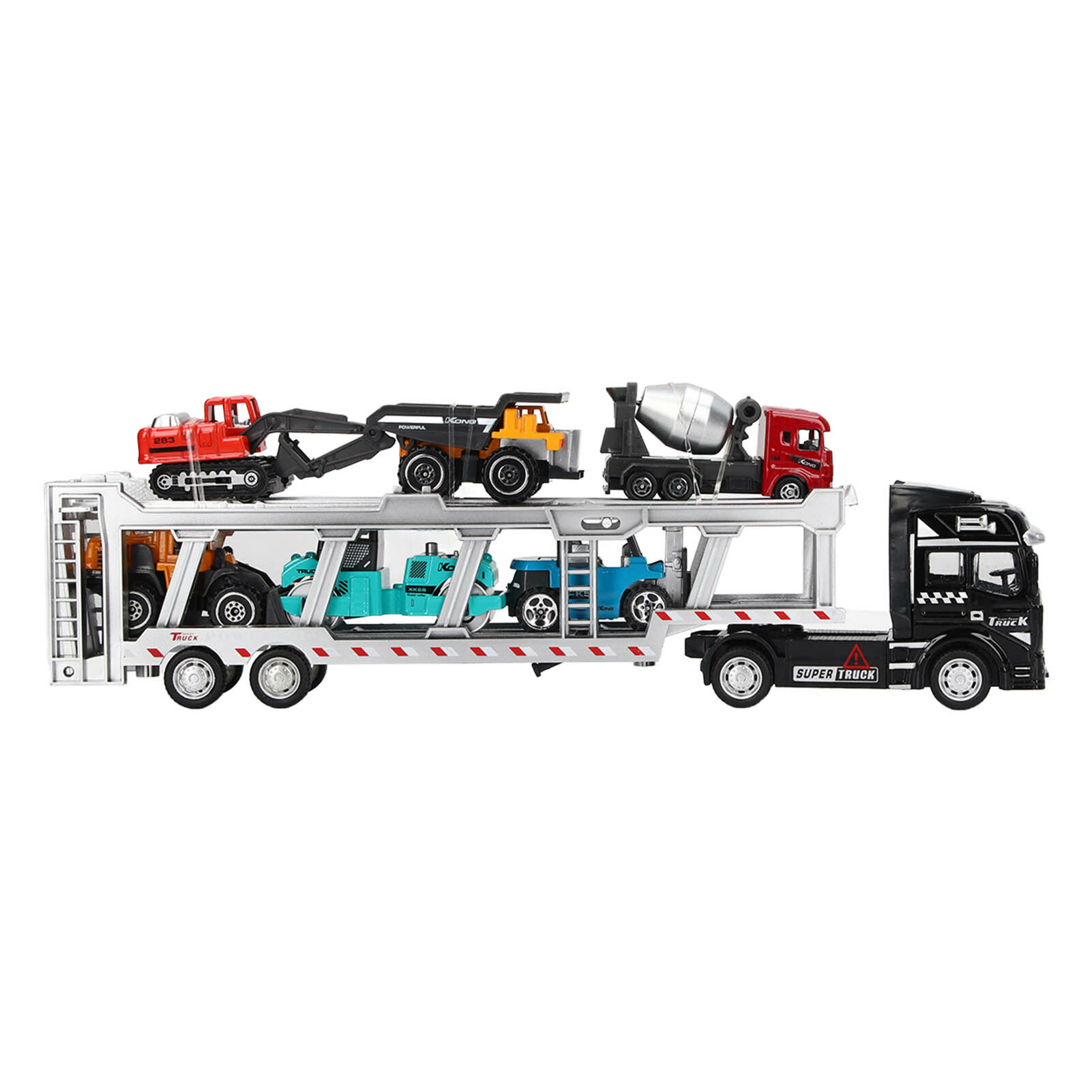 Игрушечный грузовик-транспортер 7 в 1, модель из сплава с инерционным механизмом, с 6 небольшими инженерными машинами, высота 30 см, черный, с современной инженерной машиной.