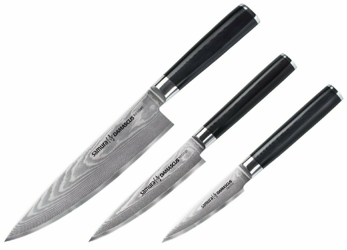 SD-0230 Набор из 3-х кухонных ножей Samura Damascus овощной, универсальный, шеф