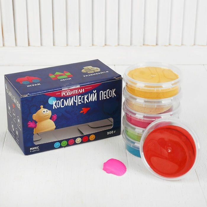Пластичный песок Космический песок Микс 6 по 150 грамм классический, красный, голубой, желтый, зеленый (KPM6015)