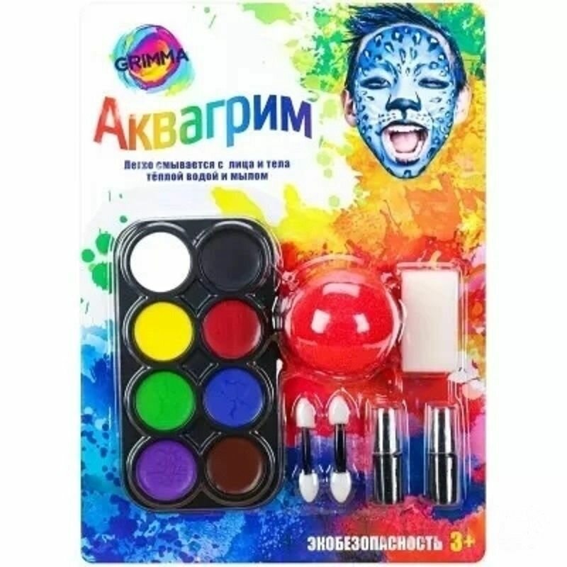 Аквагрим Рыжий кот 6 цветов 3 карандаша, спонж, аппликатор, от 3 лет (КС-3598)