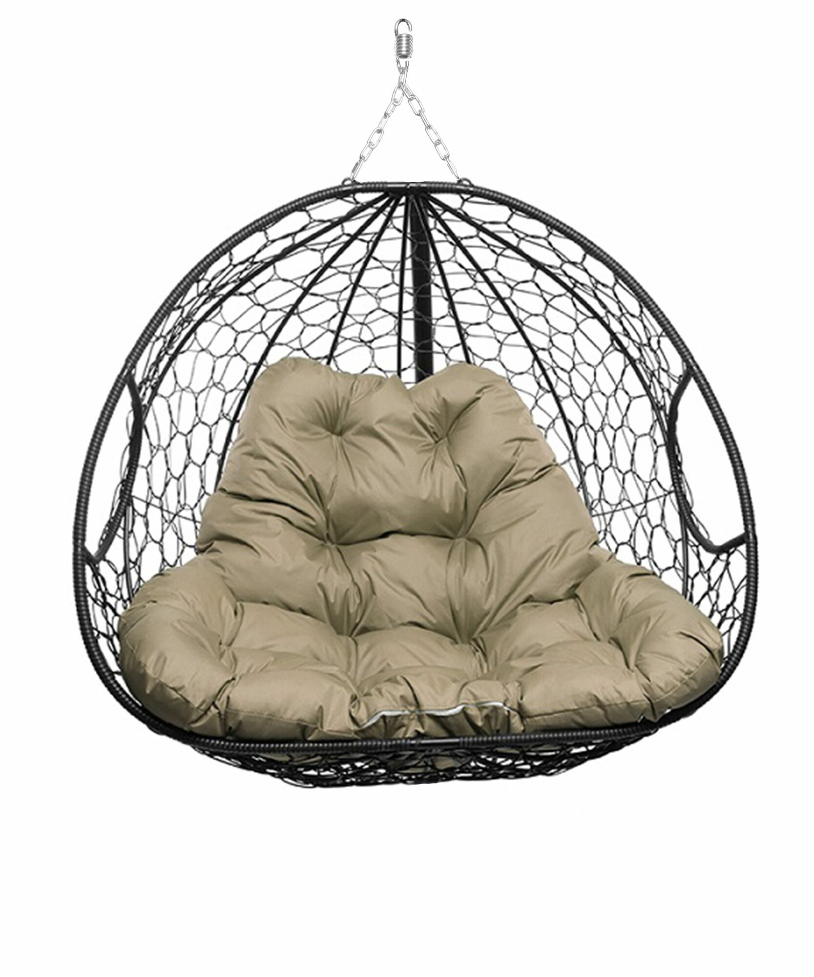 Подвесное кресло для двоих, с ротангом, чёрный, бежевая подушка (без стойки)