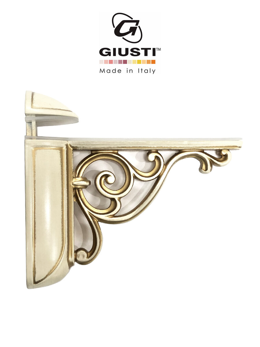 Кронштейн / полкодержатель для стеклянных и деревянных полок (4-40 мм) Giusti (Италия) слоновая кость с золотой патиной (1 шт.)