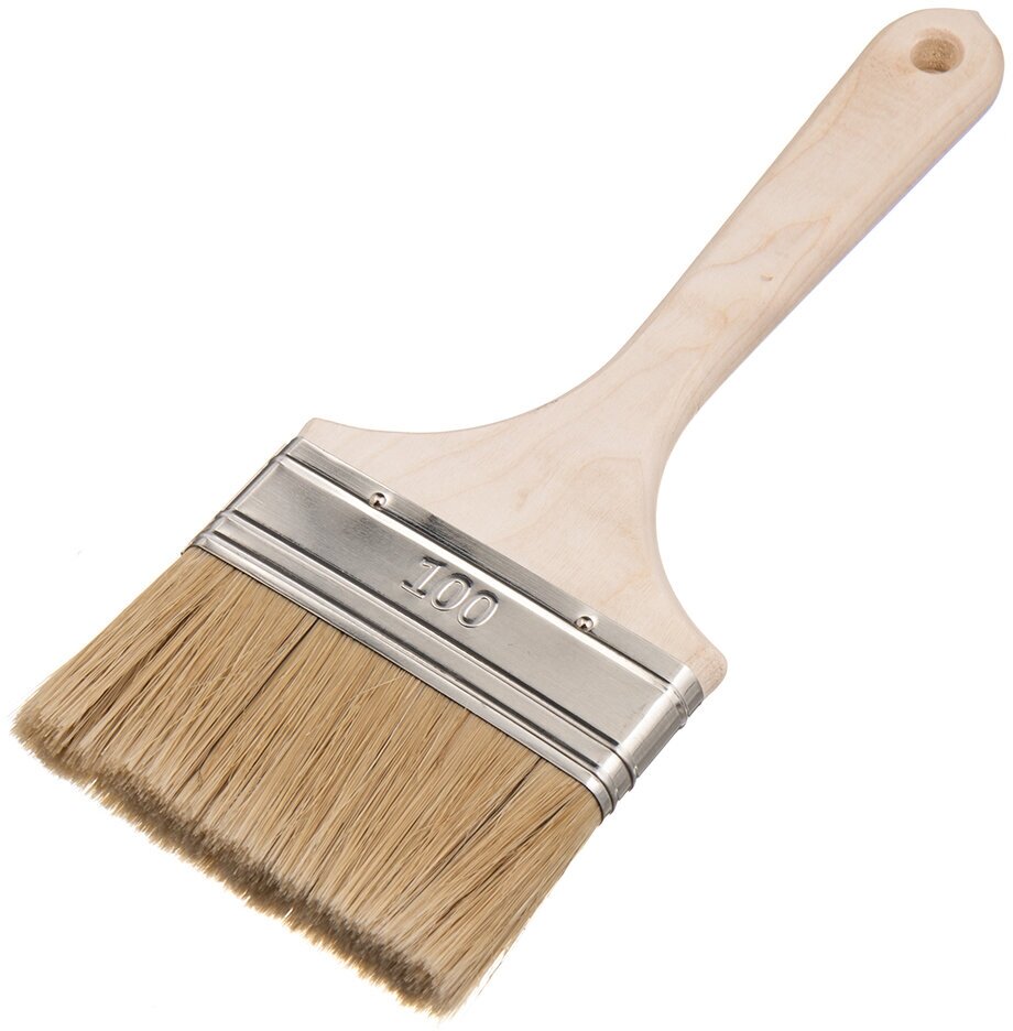 Кисть плоская натуральная щетина деревянная ручка Wenzo Wood 100х14 мм для эмалей и лаков на алкидной основе